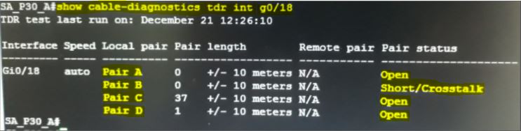 TDR Feature: Status in UTP Pairs