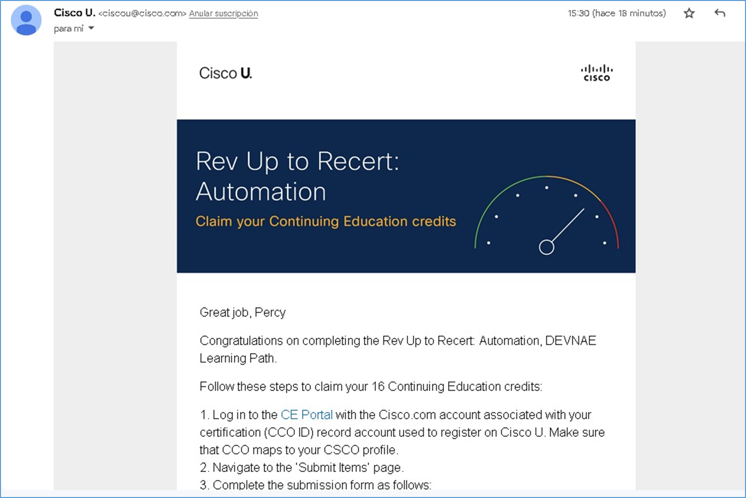 Experience in Cisco Recertification using CE credits